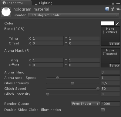 Inspector de materiales 3D de Unity