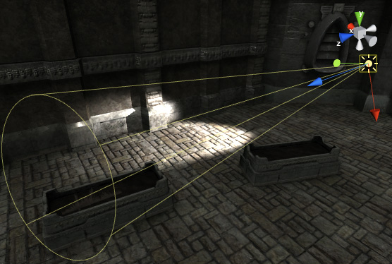Efecto de un foco de luz en la escena de Unity