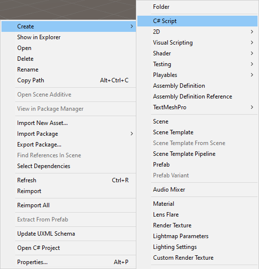 Unity crea un script en C#