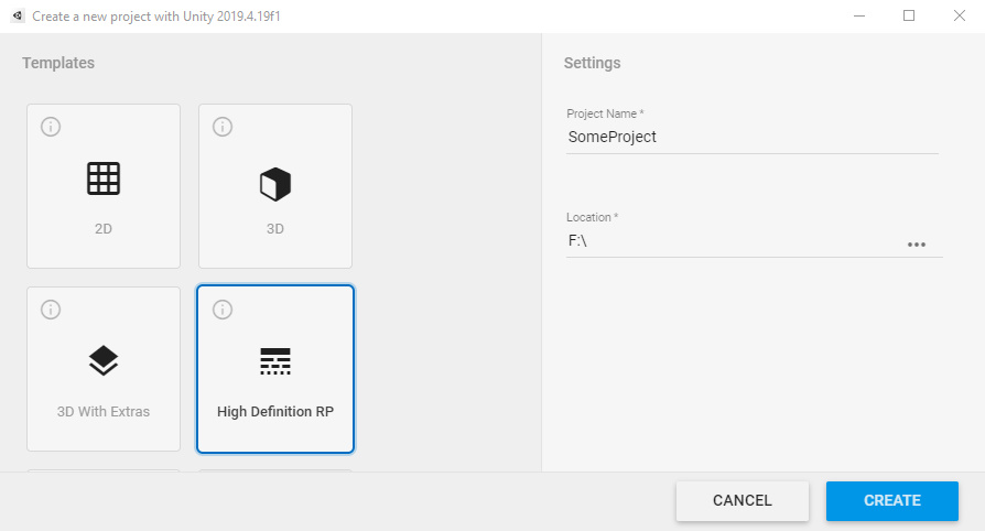 Unity crea un nuevo proyecto