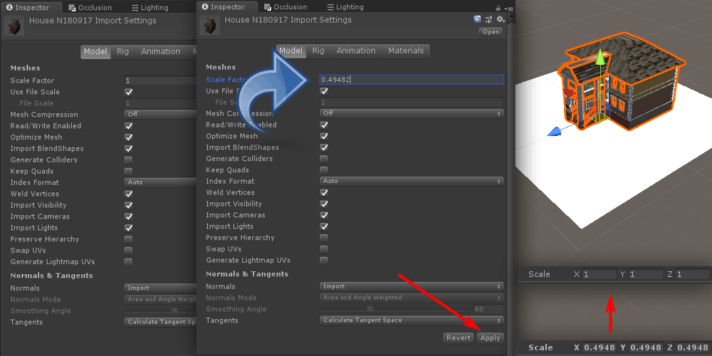Configuración del factor de escala de Unity 3D